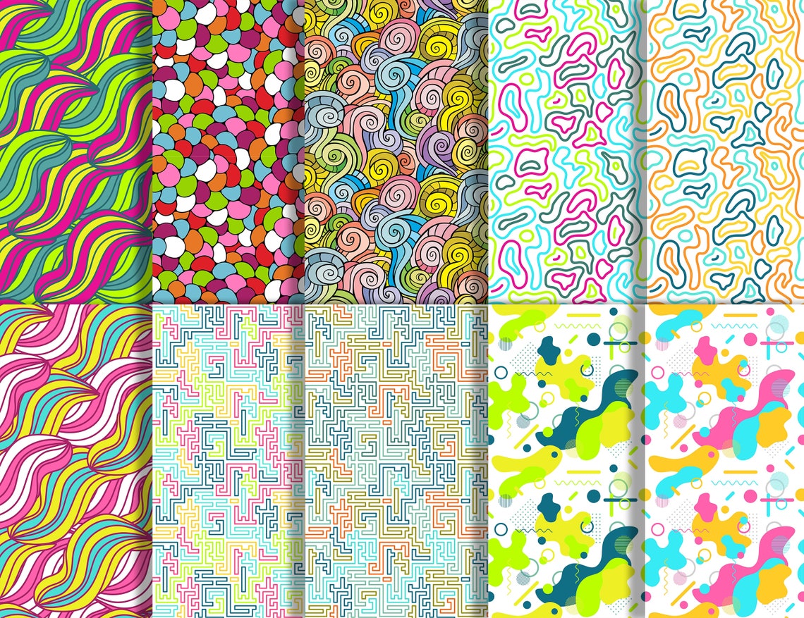 Neon Color Digital Paper,bright Colors Scrapbook,rainbow Paper,90s ...