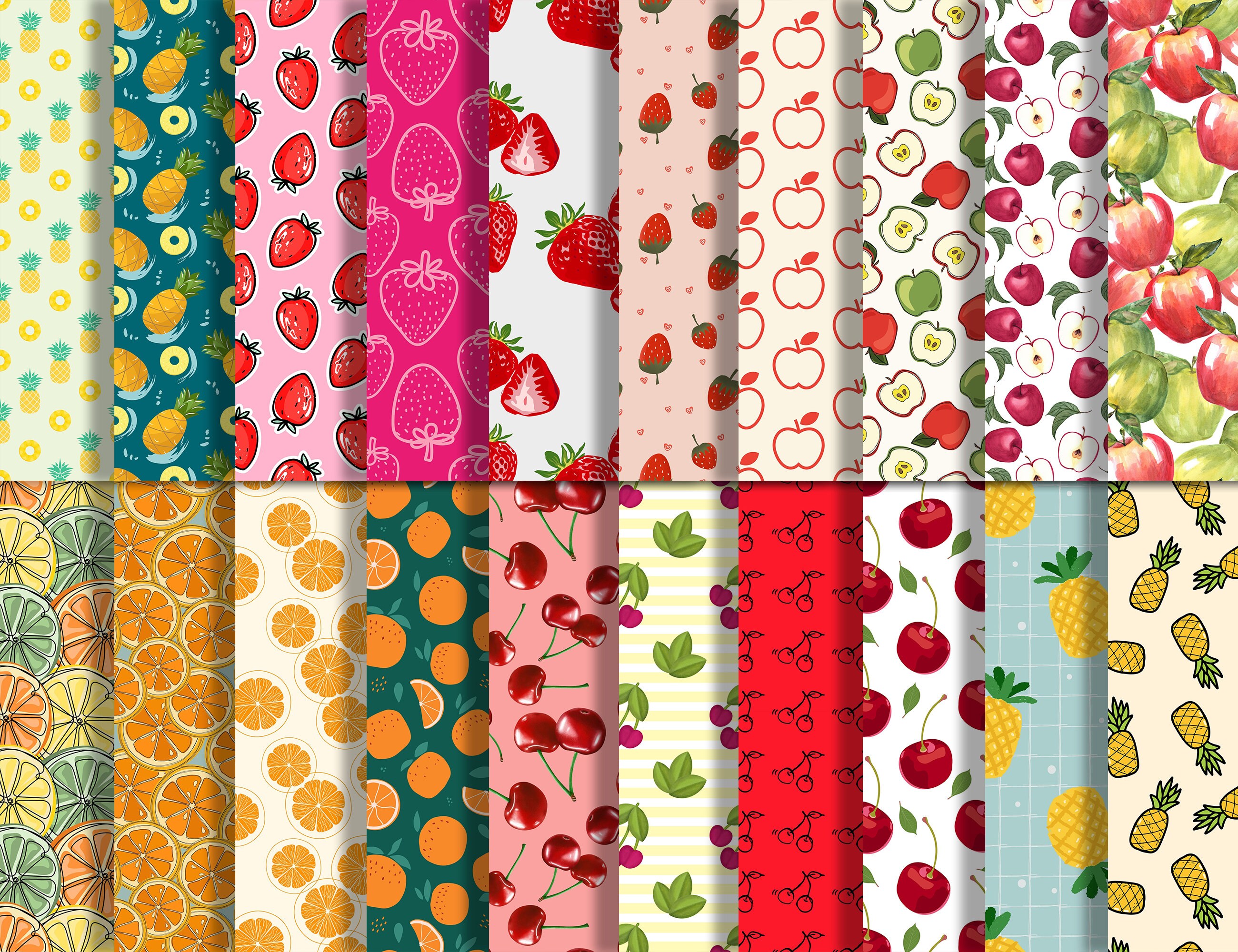 Fruit Digital Paper,fruit Clipart,banana,orange,strawberry,cherry,lemon ...