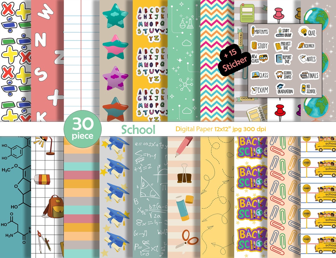 Back to School Digital Paper Set, Teacher Graphics (30 Sheets) - Etsy