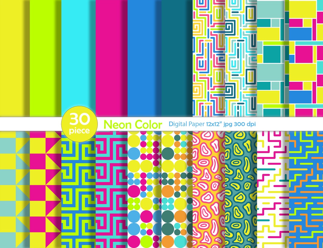 Neon Color Digital Paper,bright Colors Scrapbook,rainbow Paper,90s ...