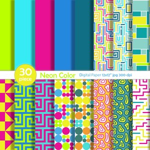 Neon Color Digital Paper,bright Colors Scrapbook,rainbow Paper,90s ...