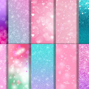 Cute Pink Glitter Digital Paper,bokeh Heart,princess Glitter,pink Ombre ...