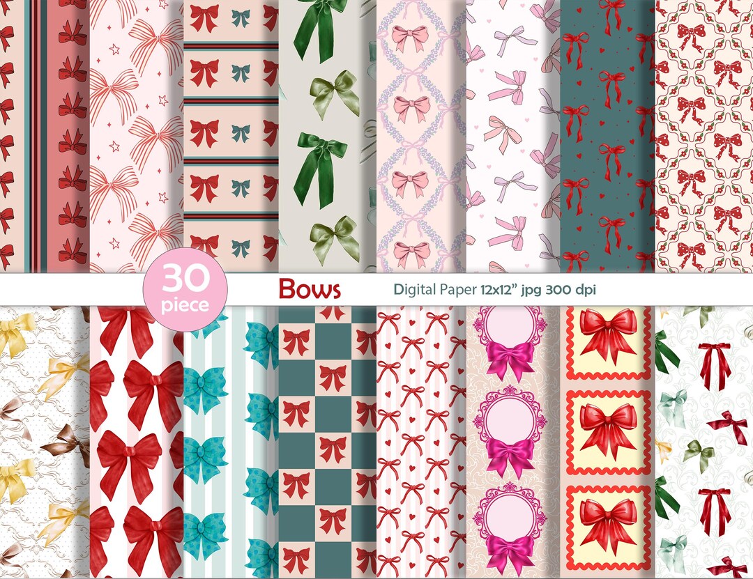 Bow Digital Paper,coquette Bow Patterns,ribbon Bow Pattern,baby Bow ...