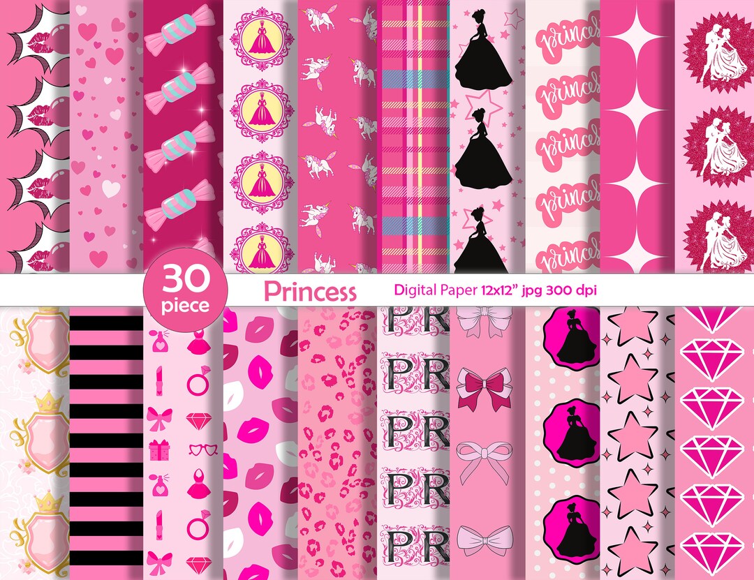 Princess Digital Paper,girl Scrapbook,pink Princess Pattern,doll Kit ...