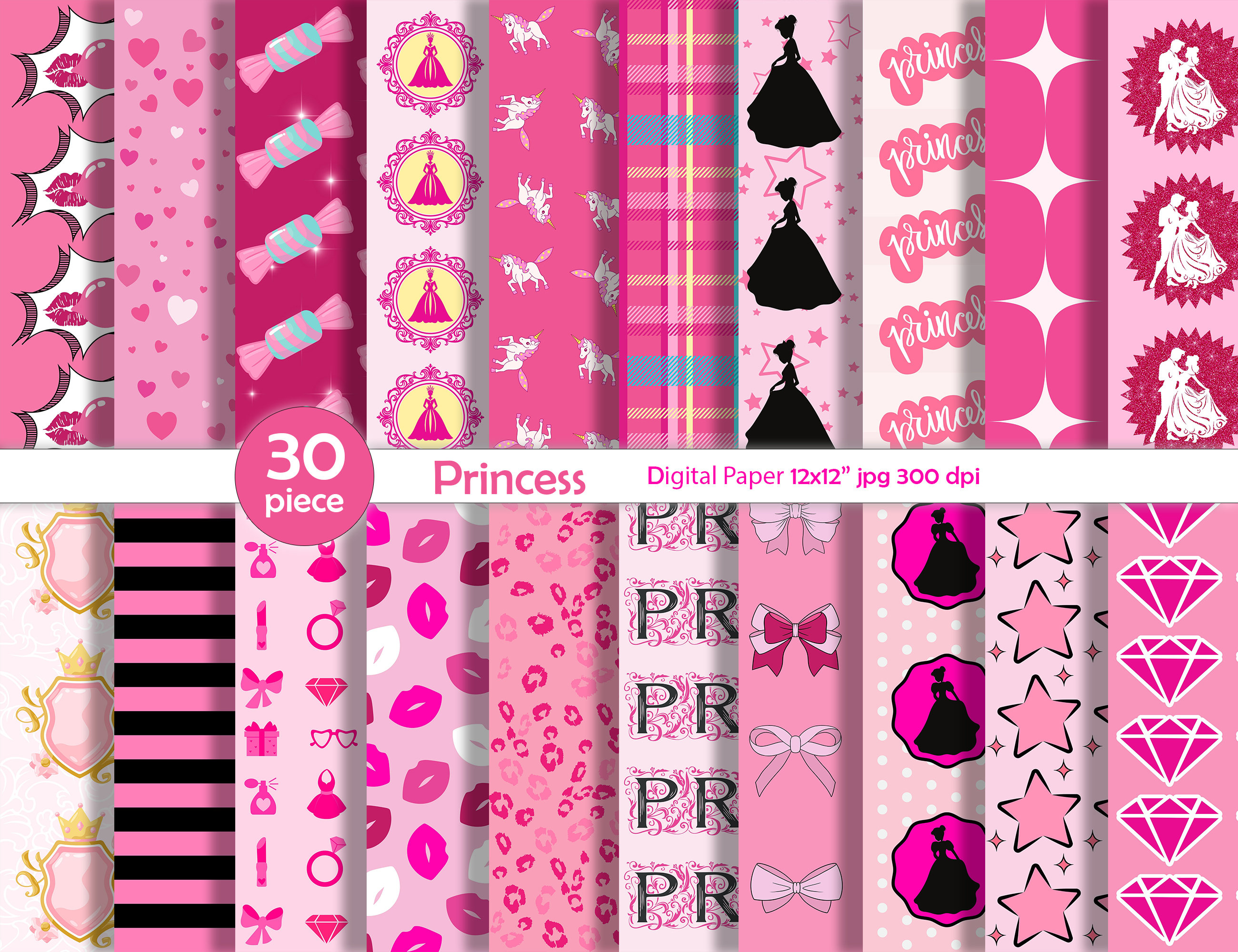 Princess Digital Paper,girl Scrapbook,pink Princess Pattern,doll Kit ...
