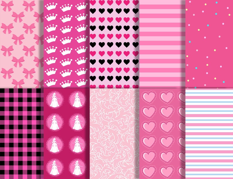 Princess Digital Paper,girl Scrapbook,pink Princess Pattern,doll Kit ...