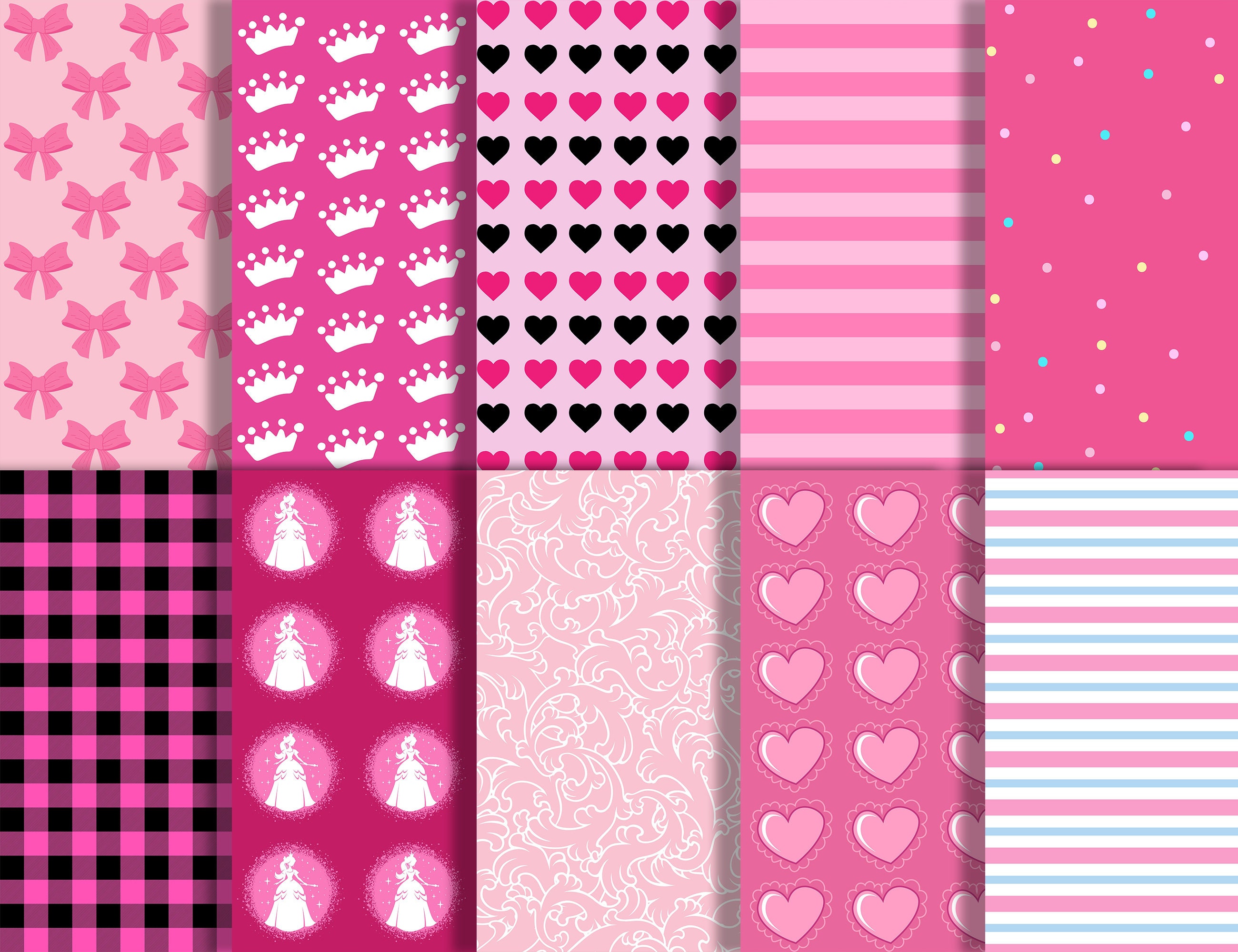 Princess Digital Paper,girl Scrapbook,pink Princess Pattern,doll Kit ...