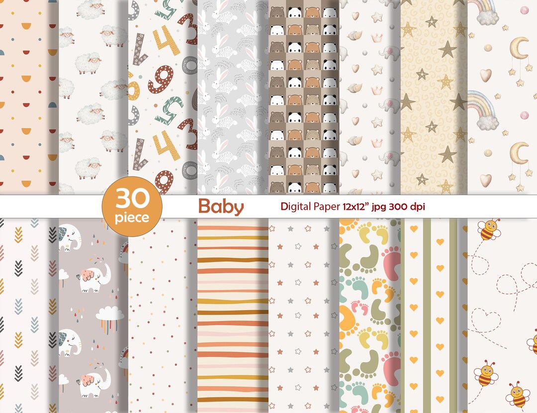 Baby Digital Paper,cute Baby Pattern,printable Neutral Newborn Paper ...
