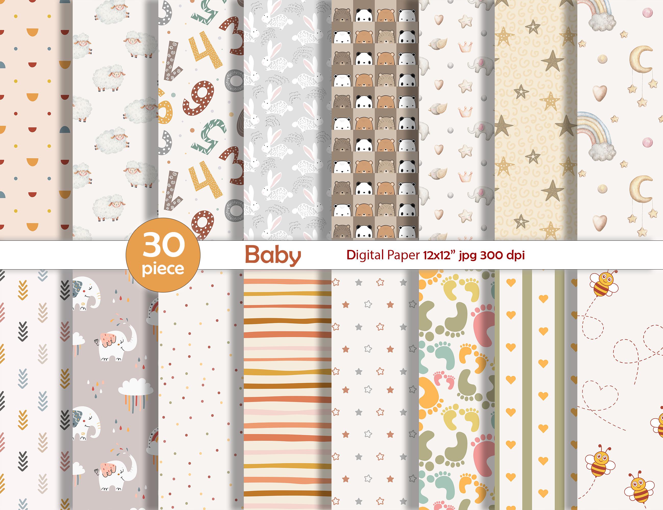 Baby Digital Paper,cute Baby Pattern,printable Neutral Newborn Paper ...