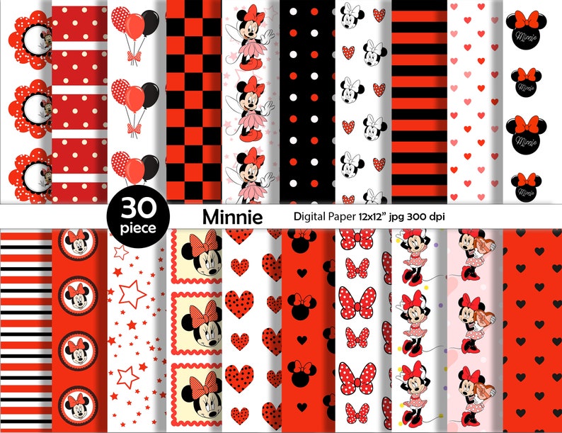 Minnie Mouse Digital Paper Pack, Polka Dots, Stripes (digital Download ...