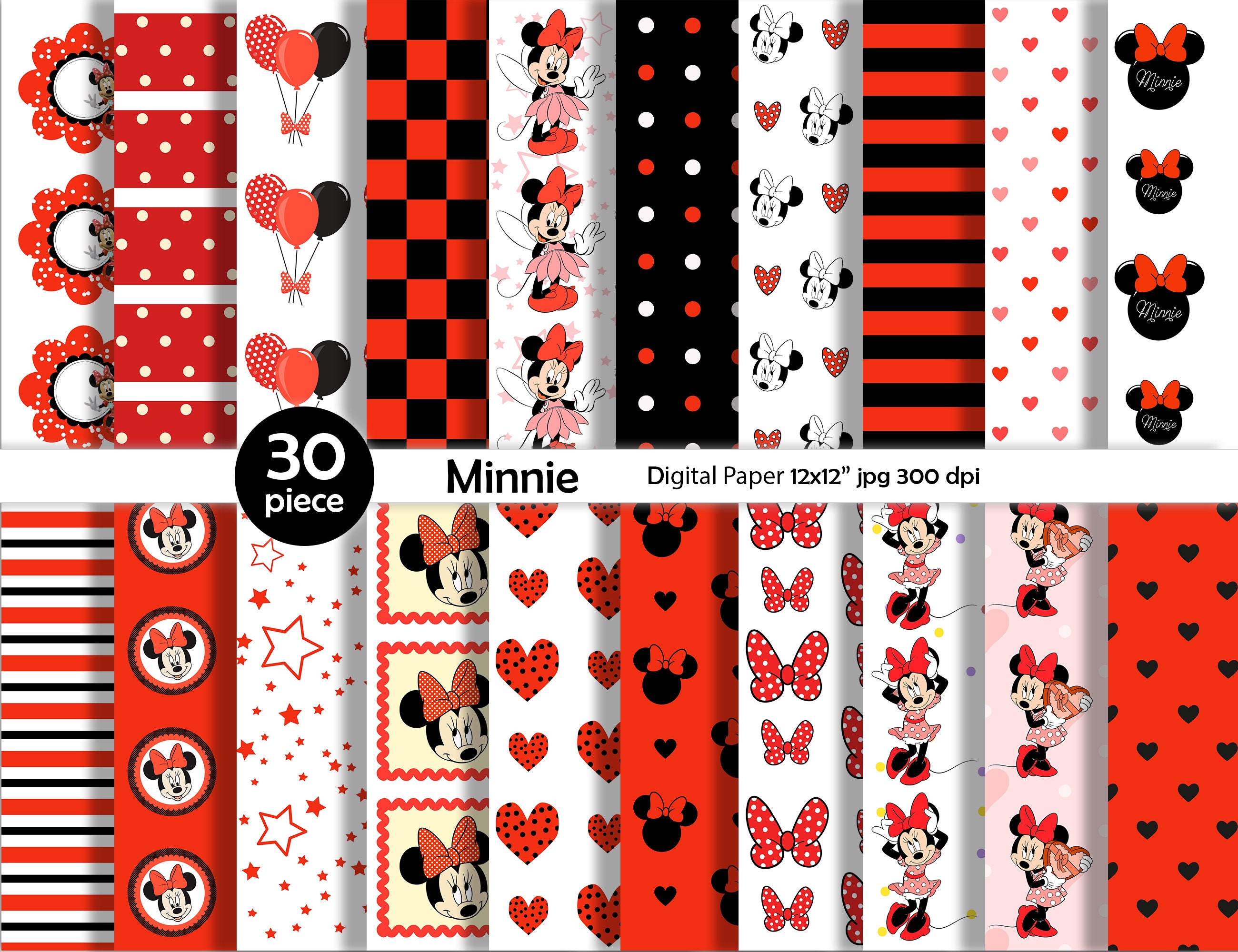 SALE Minnie Mouse Digital Paper,minnie Scrapbook,minnie Mouse Party ...