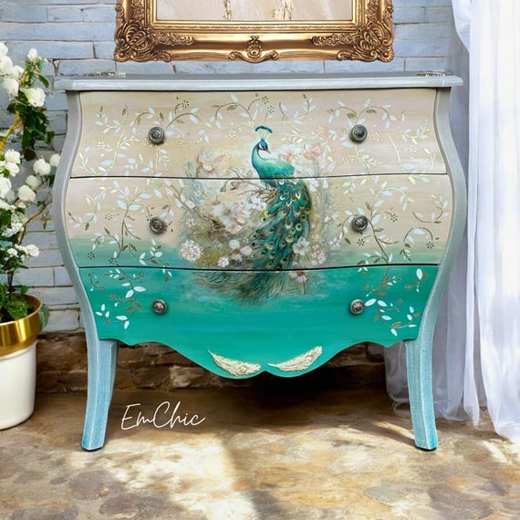 Elegant Peacock Bombay Chest Versatile Fuctional Art Console Small Dresser Side Table Accent Table for Entryway Bedroom Foyer Office Etsy