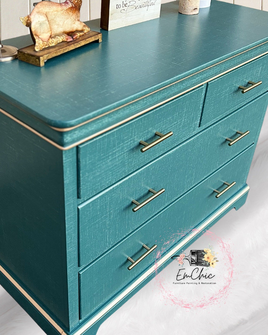 SOLD Example of Work: Teal Solid Wood Faux Linen Dresser| Bedroom ...
