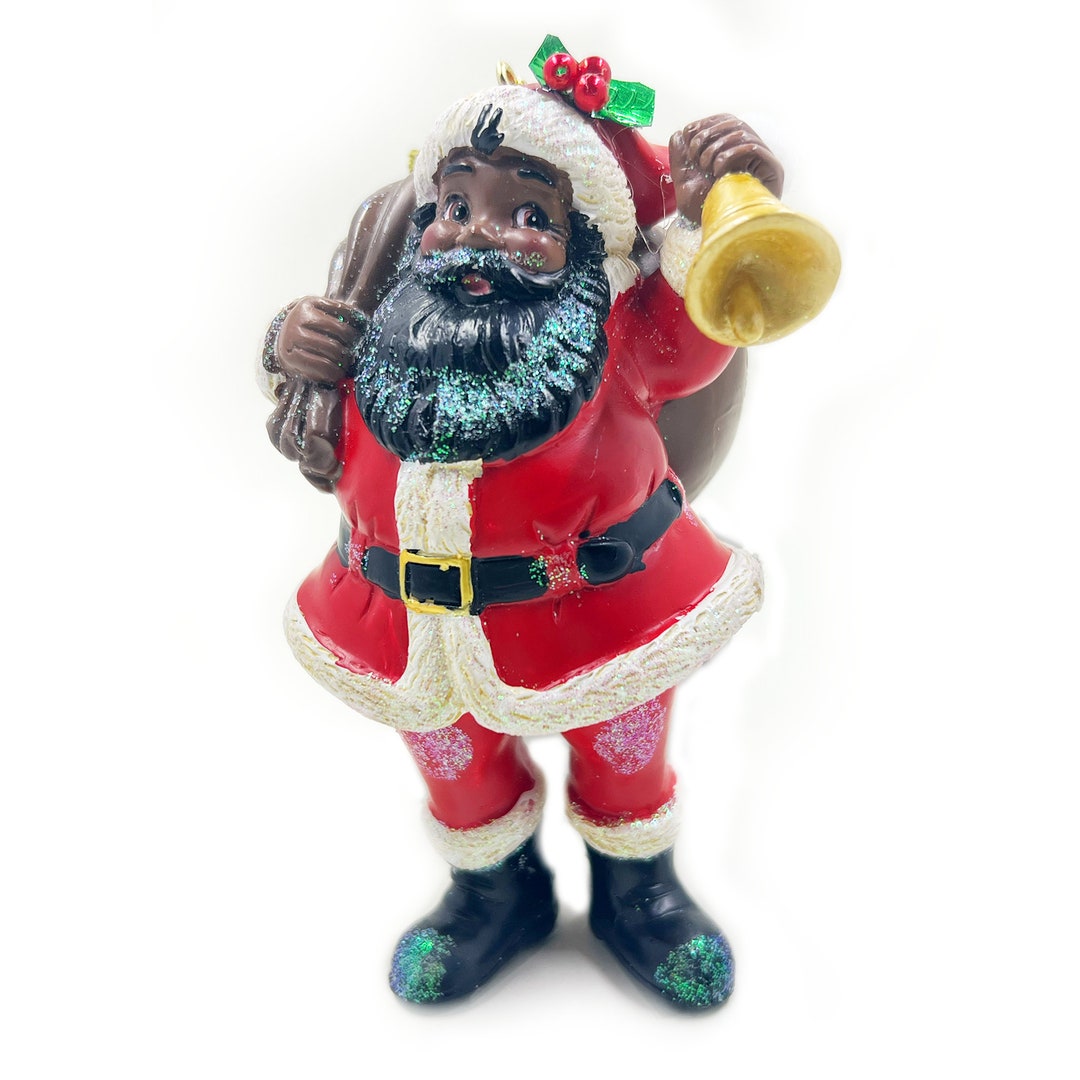 African American Santa With Bell and Gifts Ornament - Etsy