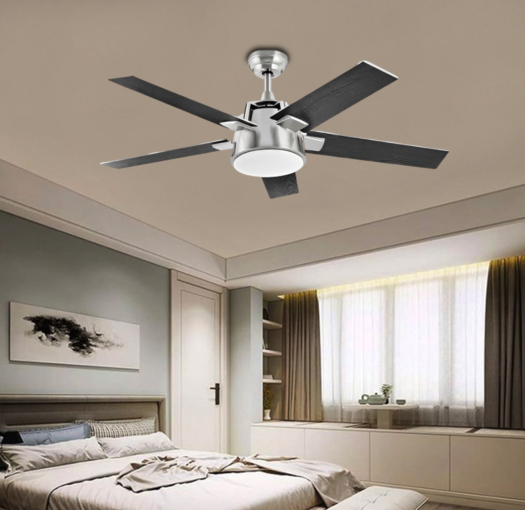 52'' Light Black Ceiling Fan 3-color Chandelier Lamp Modern Ceiling Fan ...