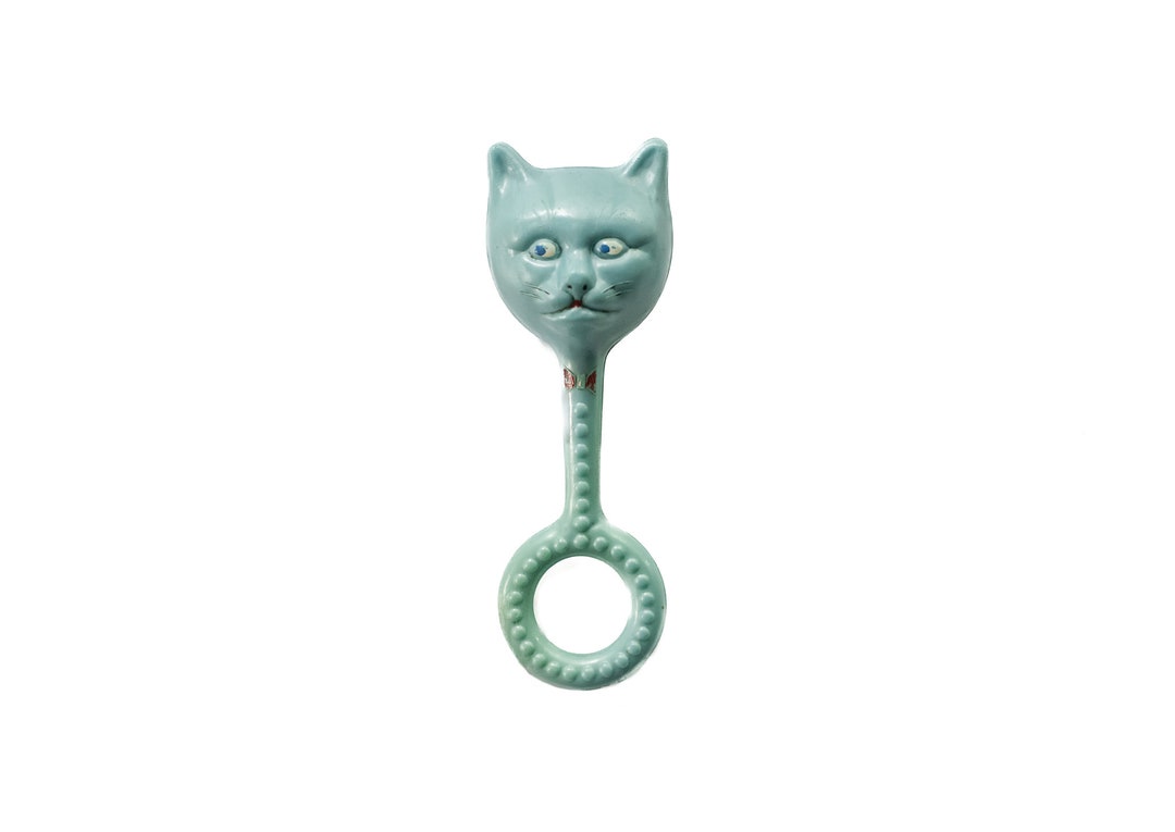 Vintage 1930s - 40s Double Faced Cat Hard Plastic Baby Rattle ...