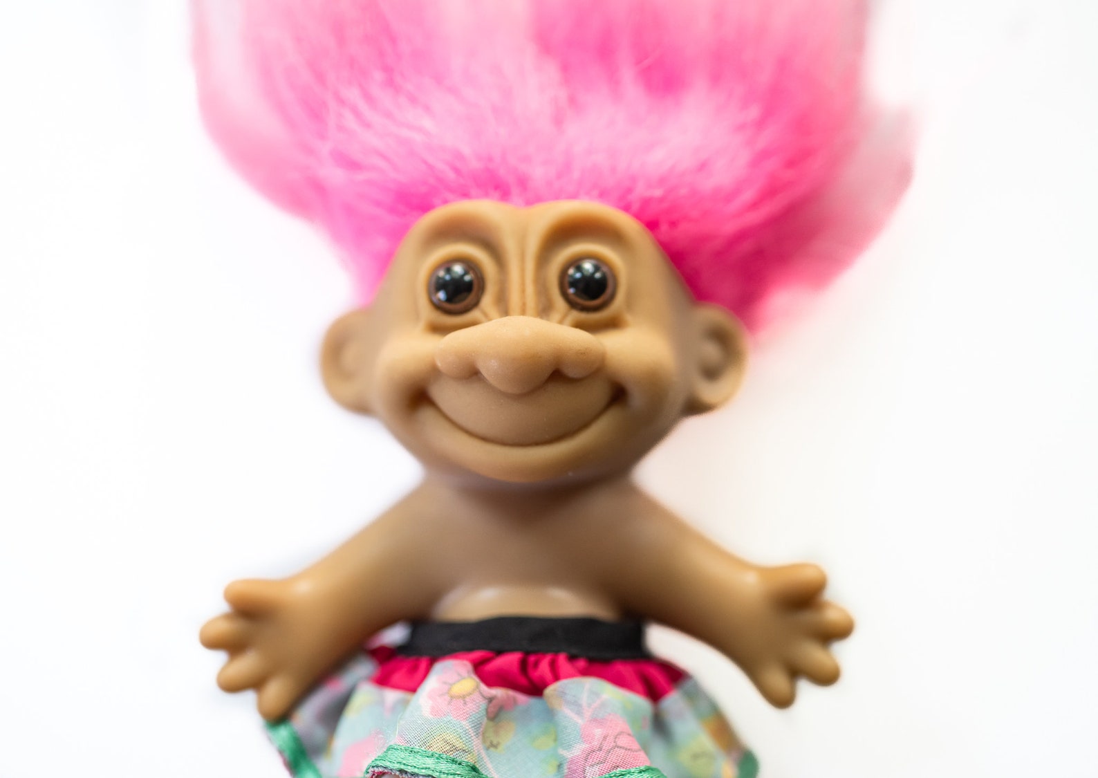 Vintage Russ Troll Doll With Pink Hair & Colorful Print Skirt ...
