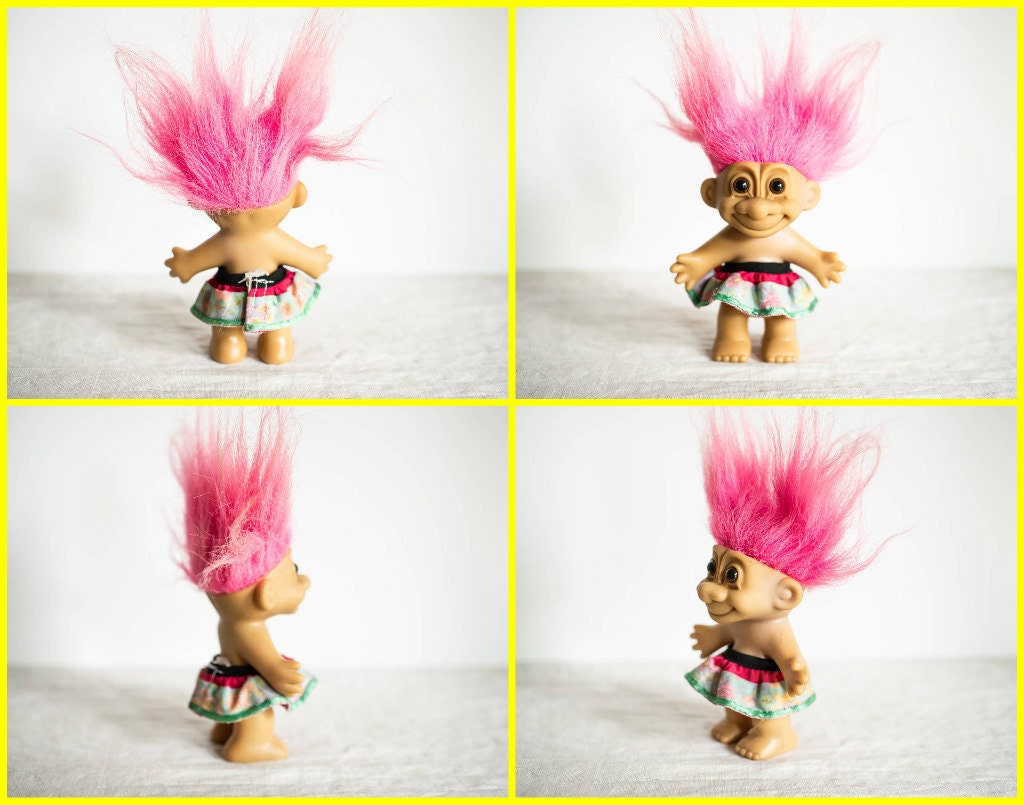 Vintage Russ Troll Doll With Pink Hair & Colorful Print Skirt ...