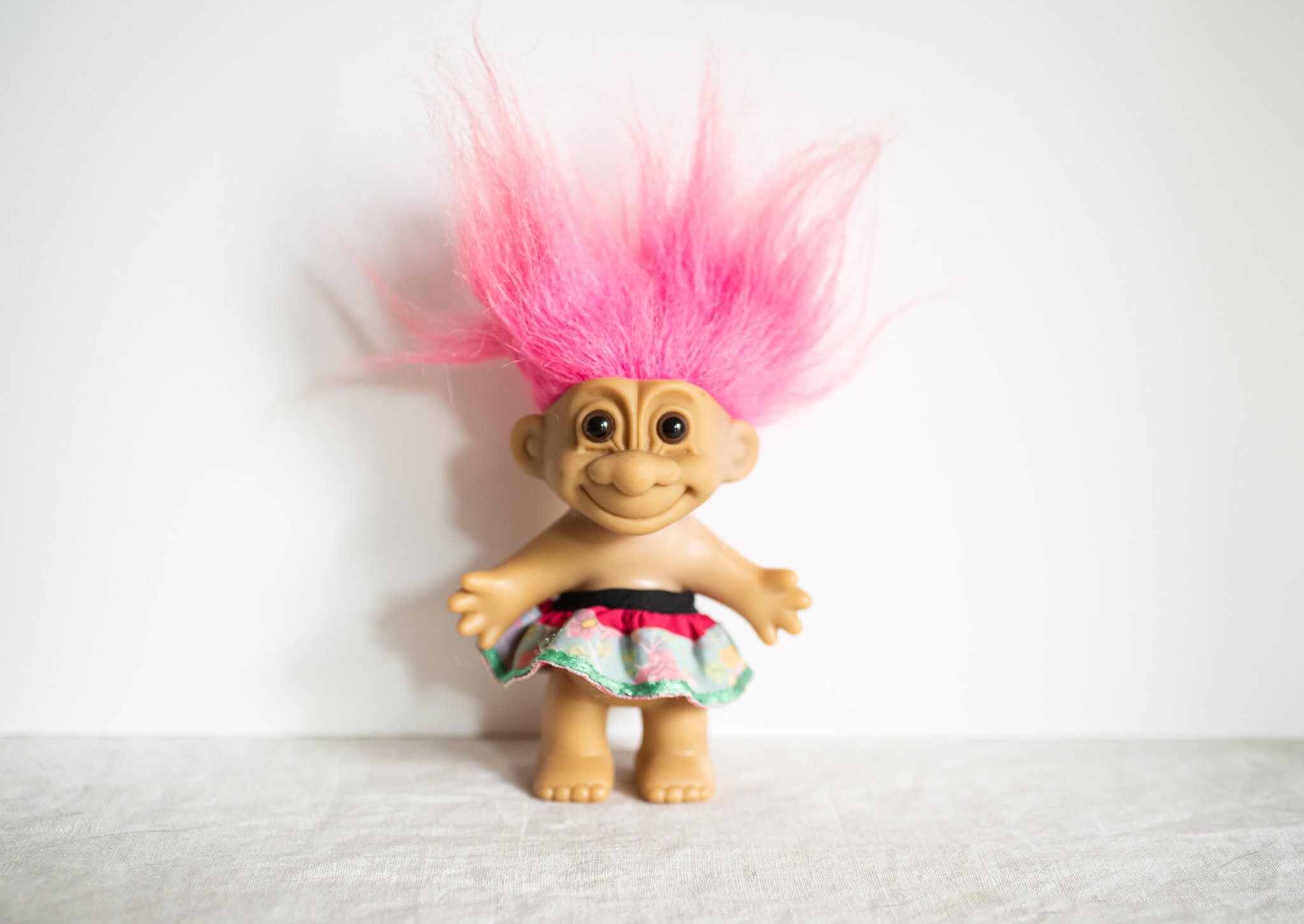 Vintage Russ Troll Doll With Pink Hair & Colorful Print Skirt ...