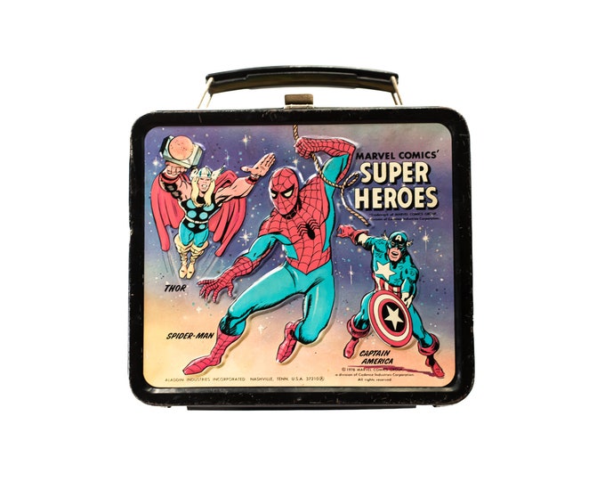 70s Marvel Super Heroes Lunch Box With Spiderman, Captain America, Thor ...