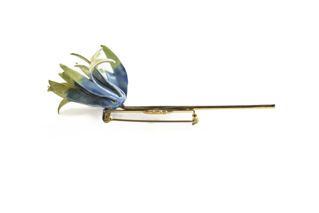 Signed Sandor Enamel Blue Flower Brooch, Women's Vintage Jewelry - Etsy