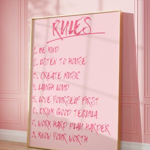 Pink Life Rules Poster | Cute Paint-style 16x20 Print | Digital ...