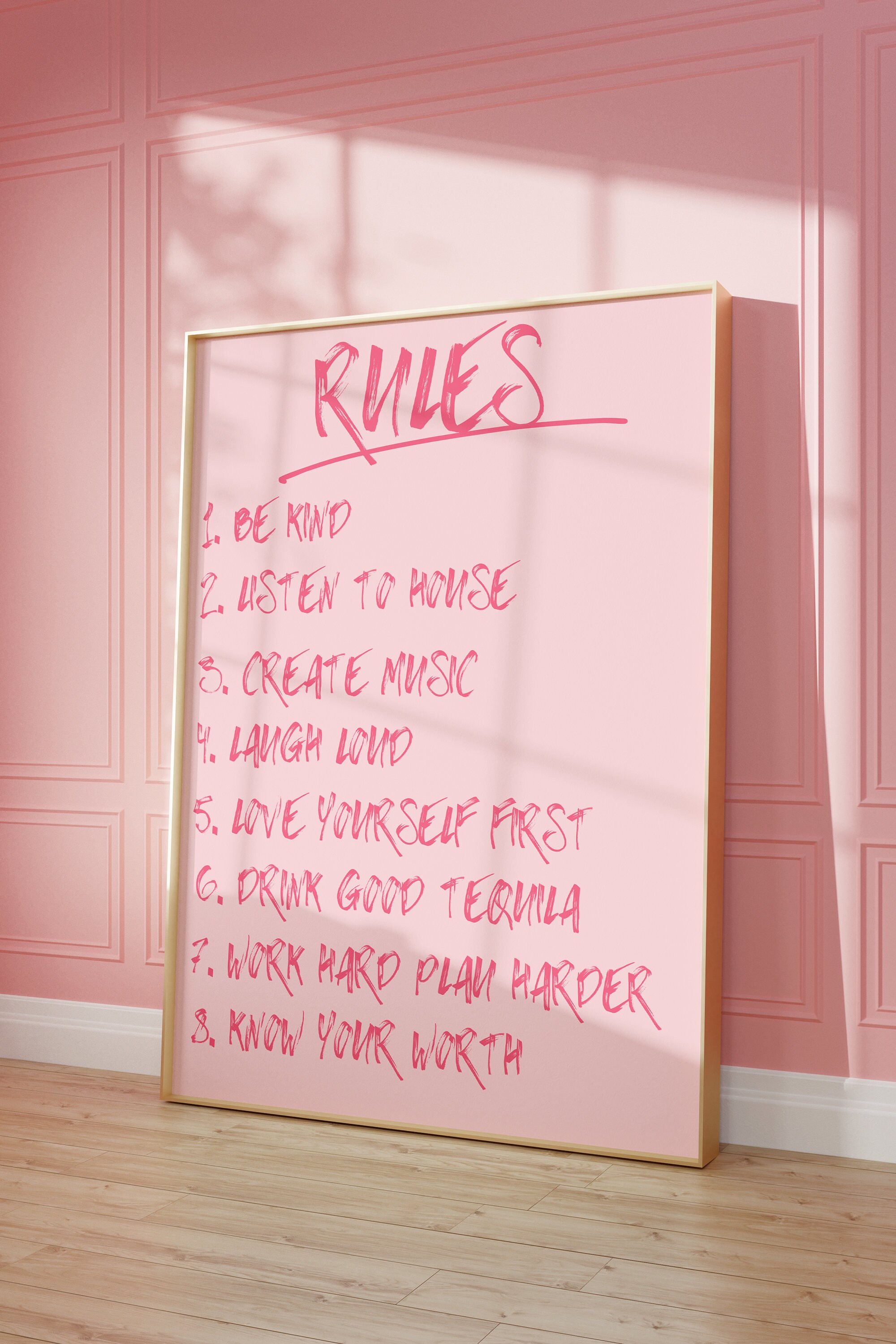 Pink Life Rules Poster Cute Paint-style 16x20 Print Digital Download ...