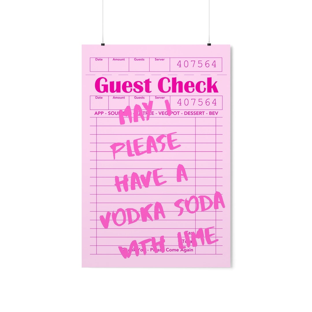 Guest Check Pink Vodka Soda With Lime Premium Matte Vertical - Etsy