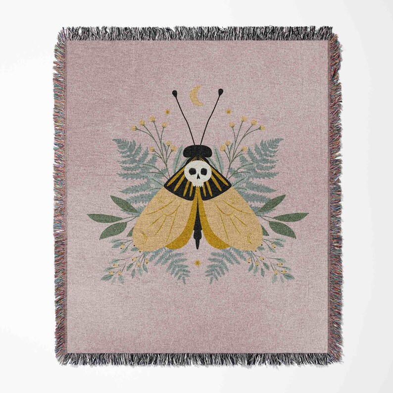 Death Moth Boho Forest Mystical Pink Woven Blanket Throw Tapestry ...