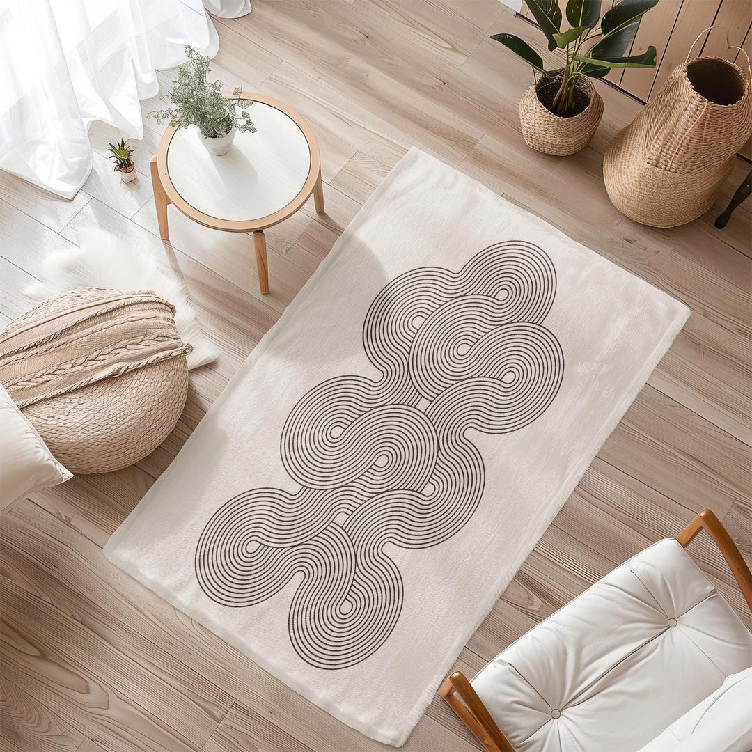 Boho Abstract Line Art Rug | Beach House Carpet | Indoor Outdoor Floor ...