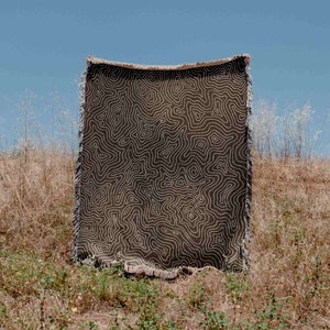 Topographic Map Black Woven Blanket Throw Tapestry Cotton Knitted Wall ...