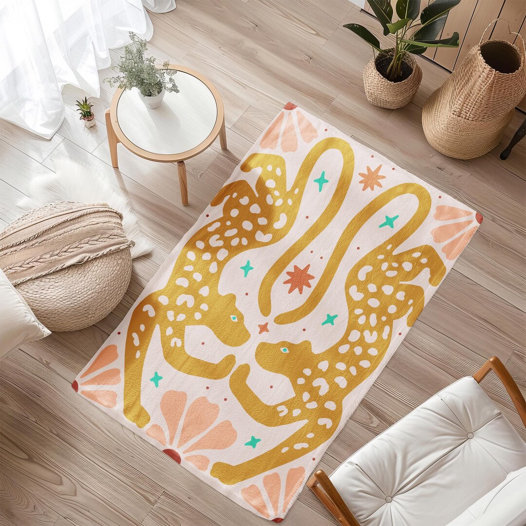 Bohemian Jaguar Art Hippy Rug | Beach House Carpet | Indoor Outdoor ...