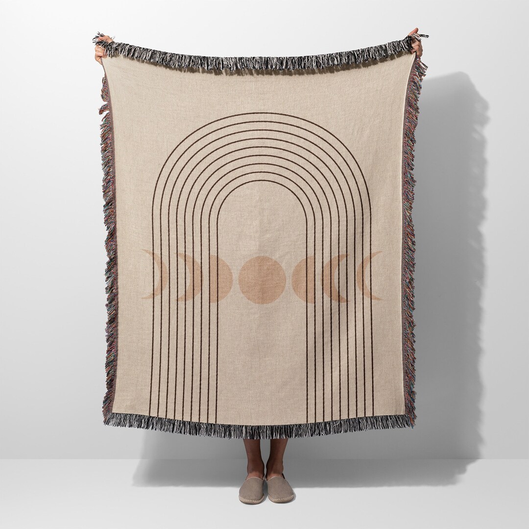 Boho Geometric Moon Phase Rainbow Minimalist Woven Blanket Throw ...