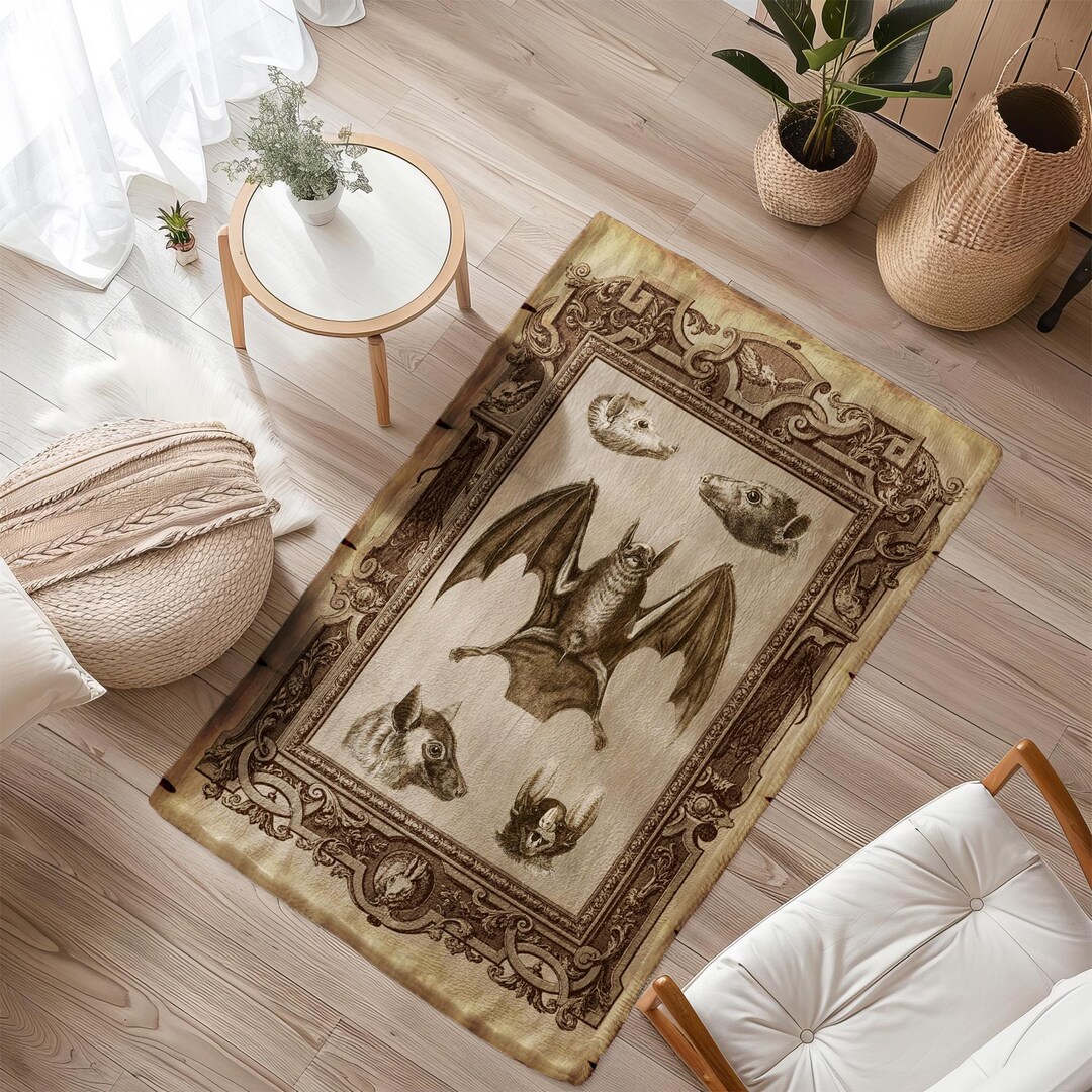 Halloween Bat Taxidermy Ornate Dark Witchy Rug | Beach House Carpet ...