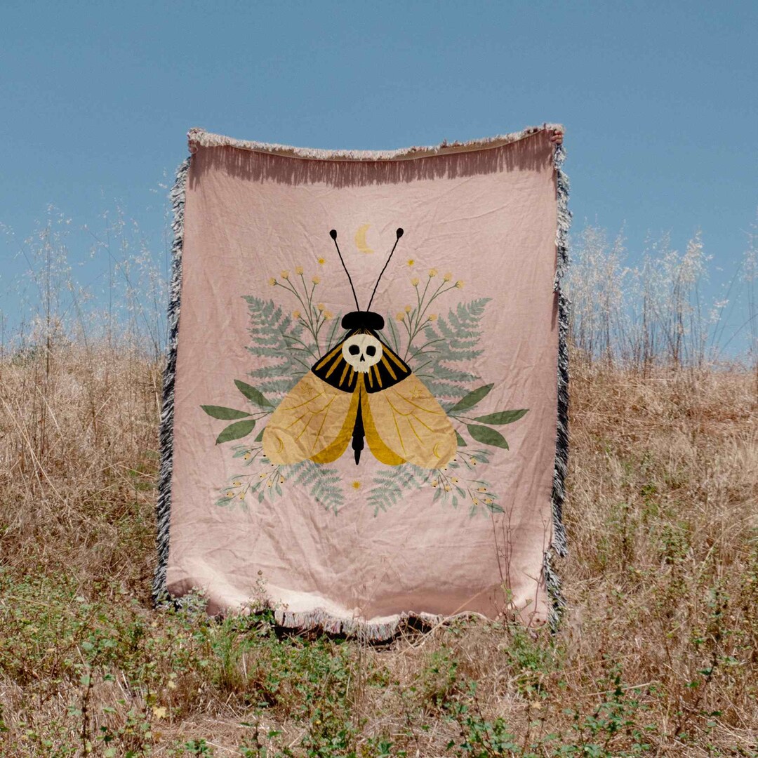 Death Moth Boho Forest Mystical Pink Woven Blanket Throw Tapestry ...