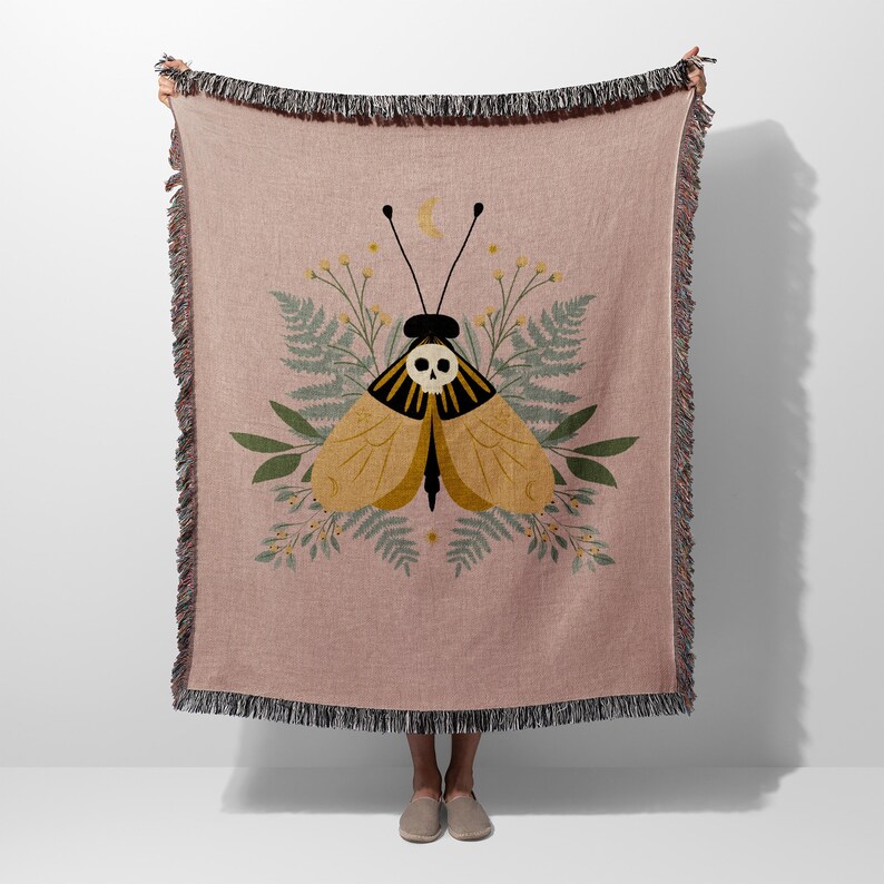 Death Moth Boho Forest Mystical Pink Woven Blanket Throw Tapestry ...