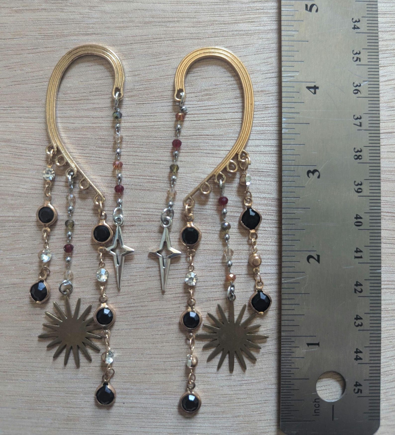 Sun and Moon Ear Cuffs, Celestial Ear Wrap Set, 2pc Statement Jewelry, Secure No-piercing Dangle ...