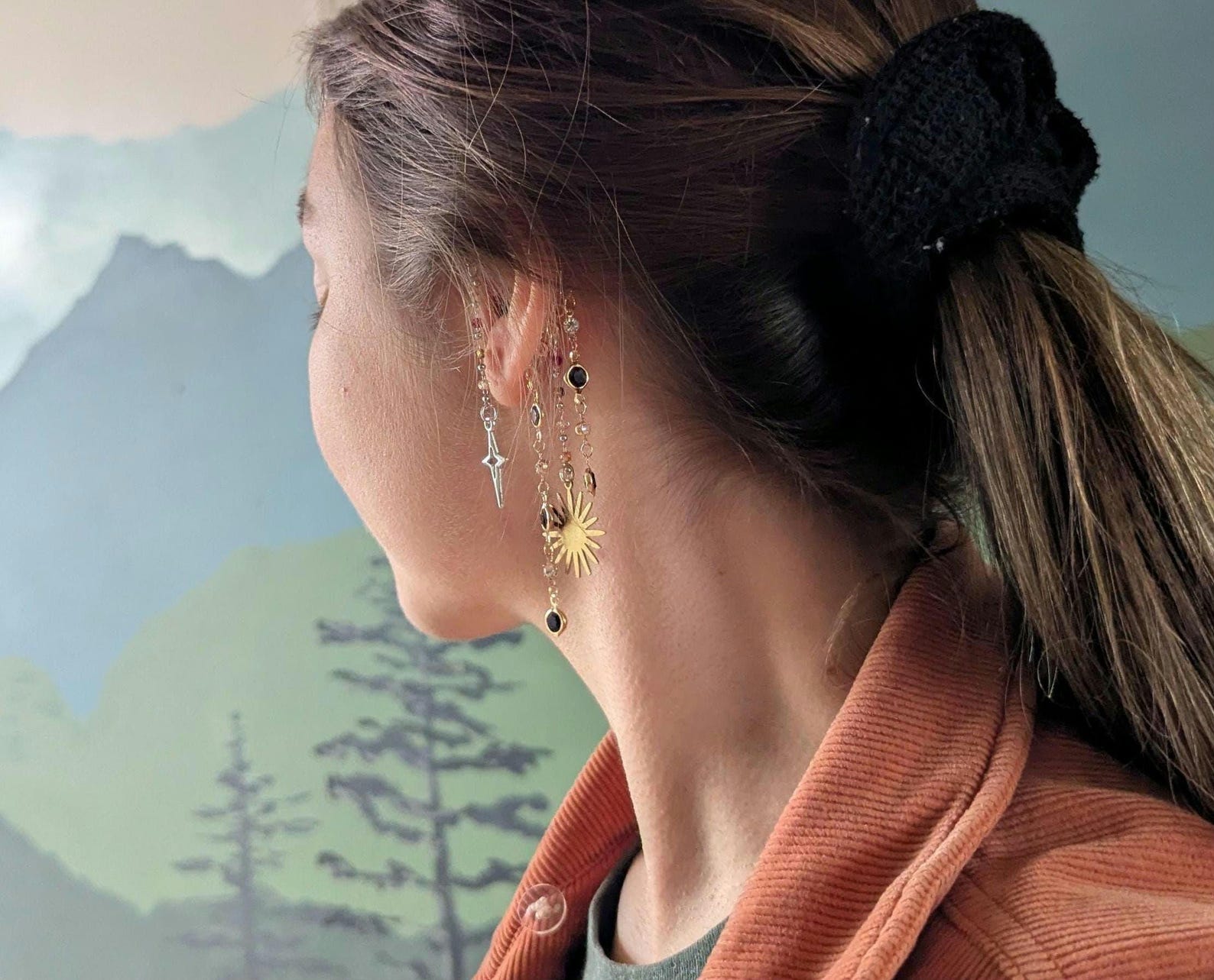 Sun and Moon Ear Cuffs, Celestial Ear Wrap Set, 2pc Statement Jewelry, Secure No-piercing Dangle ...