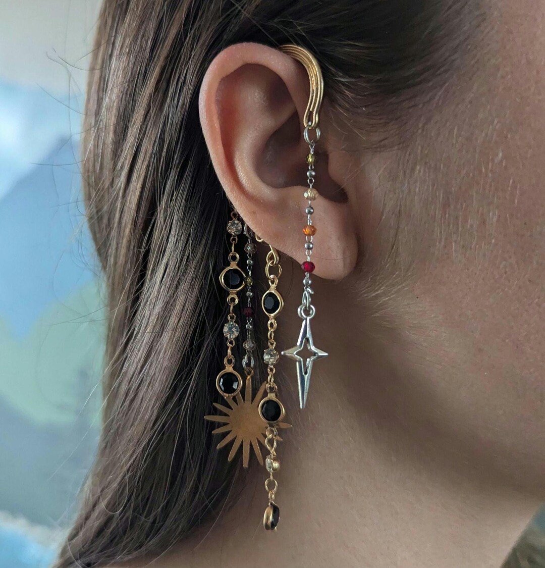 Sun and Moon Ear Cuffs, Celestial Ear Wrap Set, 2pc Statement Jewelry ...