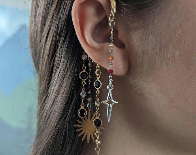 Sun and Moon Ear Cuffs, Celestial Ear Wrap Set, 2pc Statement Jewelry ...