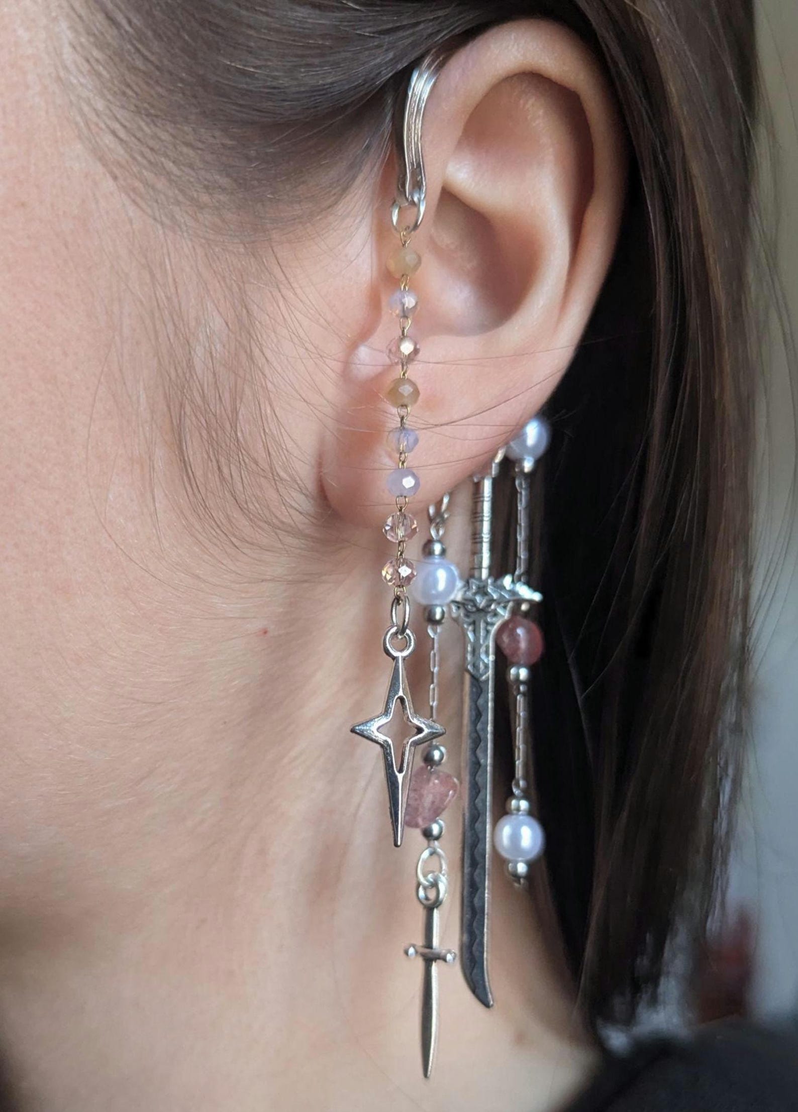 Sword Ear Cuffs, Medieval Ear Wrap Set, 2pc Statement Jewelry, Secure ...