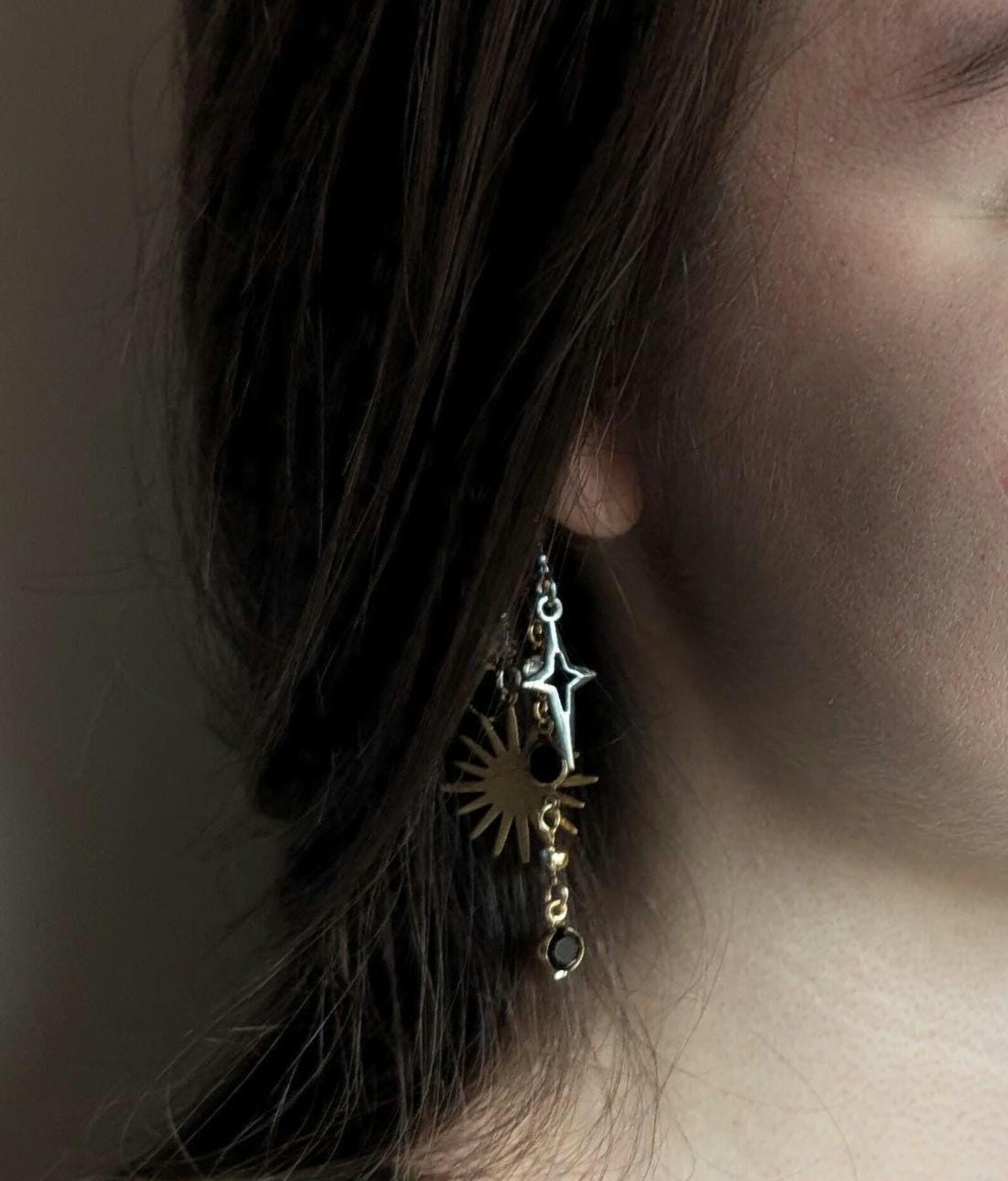 Sun and Moon Ear Cuffs, Celestial Ear Wrap Set, 2pc Statement Jewelry, Secure No-piercing Dangle ...