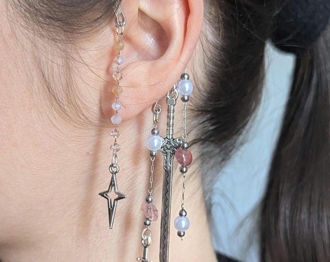 Sword Ear Cuffs, Medieval Ear Wrap Set, 2pc Statement Jewelry, Secure ...