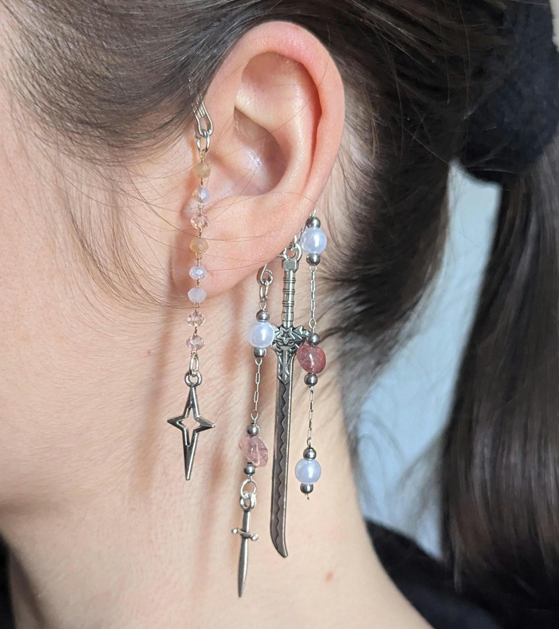 Sword Ear Cuffs, Medieval Ear Wrap Set, 2pc Statement Jewelry, Secure ...