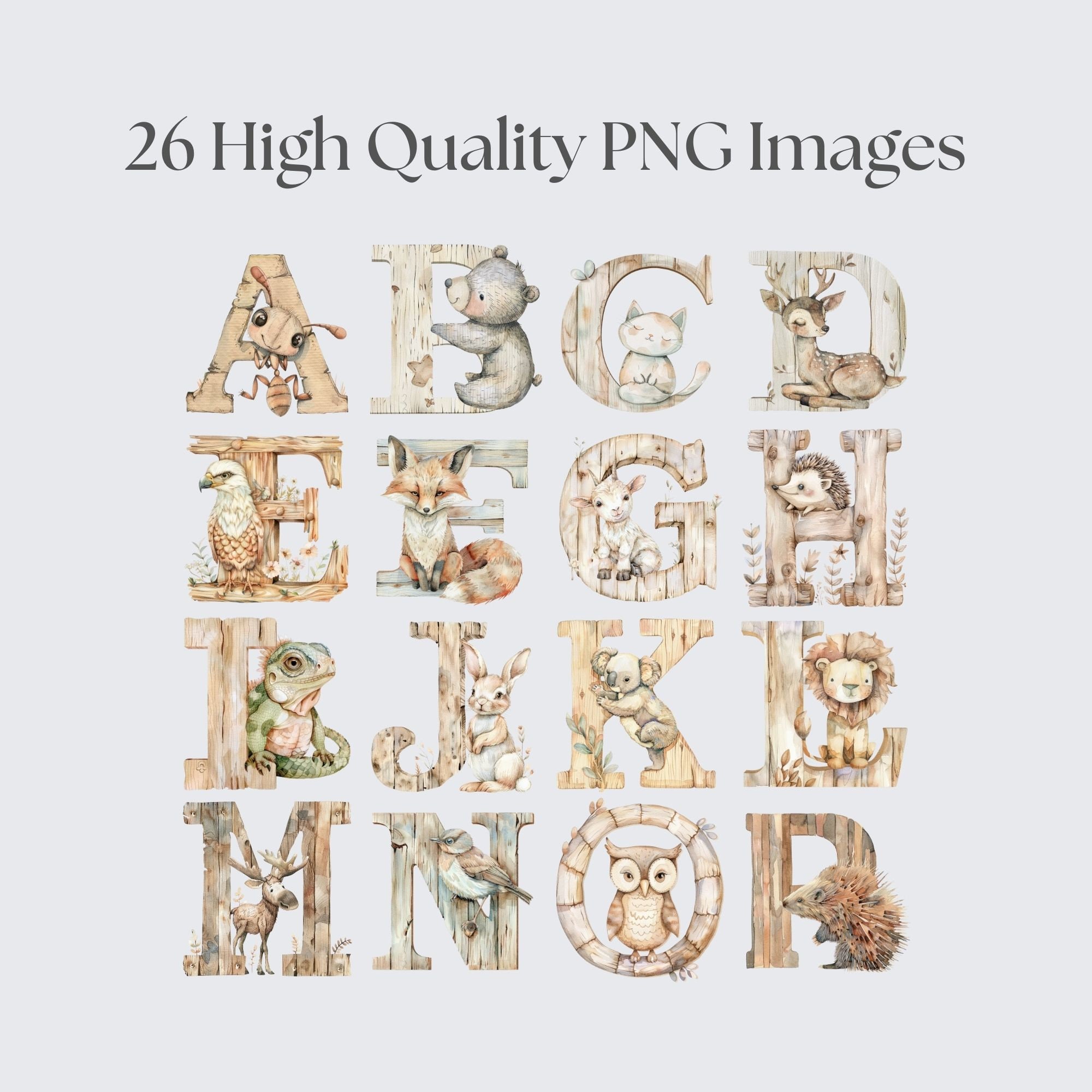 Woodland Alphabet Clipart, Woodland Alphabet PNG, Watercolor Woodland ...