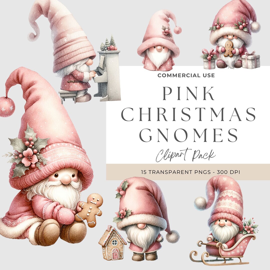 Watercolor Pink Christmas Gnome Clipart, Gnome Winter Clipart Png ...