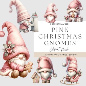 Watercolor Pink Christmas Gnome Clipart, Gnome Winter Clipart Png ...