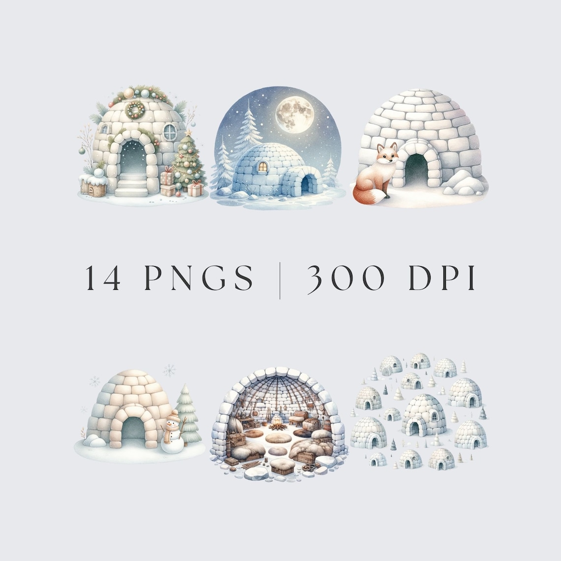 Igloo Clipart, Winter Clipart, Nordic Nights Clipart, Cute Eskimo ...