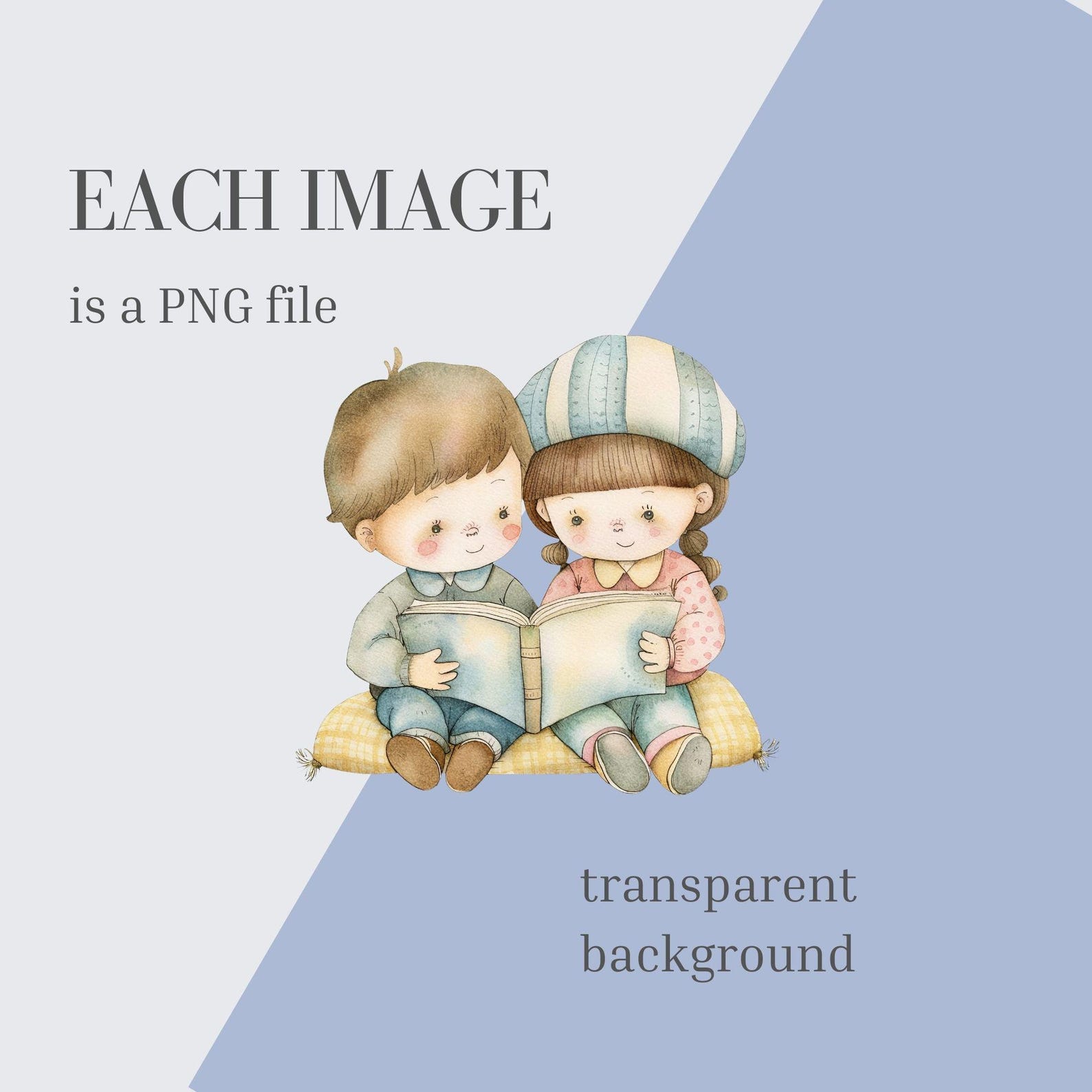 Cute Kids Reading Clipart, Adorable Digital Illustrations for Children ...