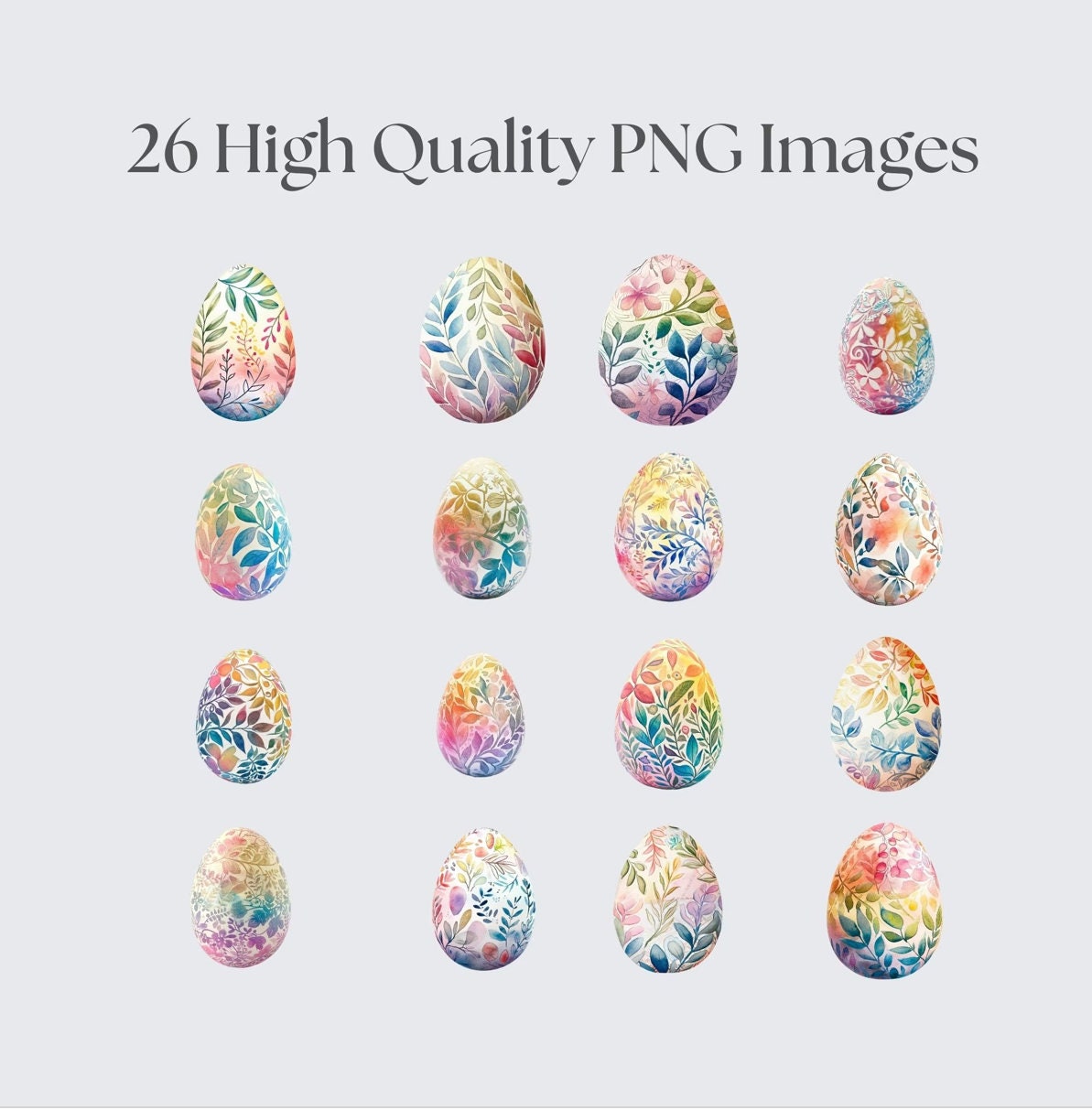 Watercolor Easter Eggs Clipart Bundle, Floral Toile (PNG Digital ...